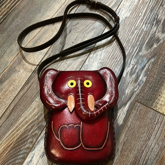 Hand Crafted | Bags | Little Tooled Leather Elephant Crossbody Purse ...
